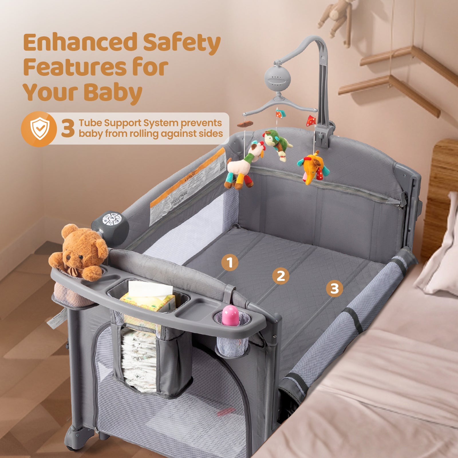 JOYMOR 9 in 1 Bedside Baby Bassinet with Changing Table with Electric ...
